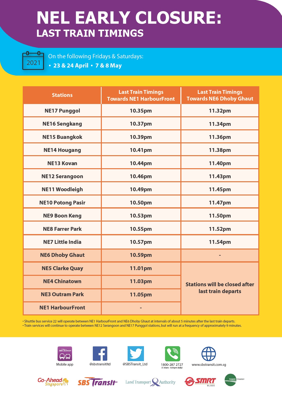 Changes in Train Timings - SBSTransit