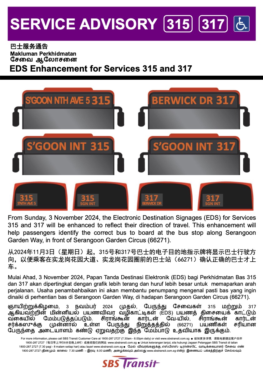 Enhancement of Electronic Destination Signage for Services 315 and 317 ...