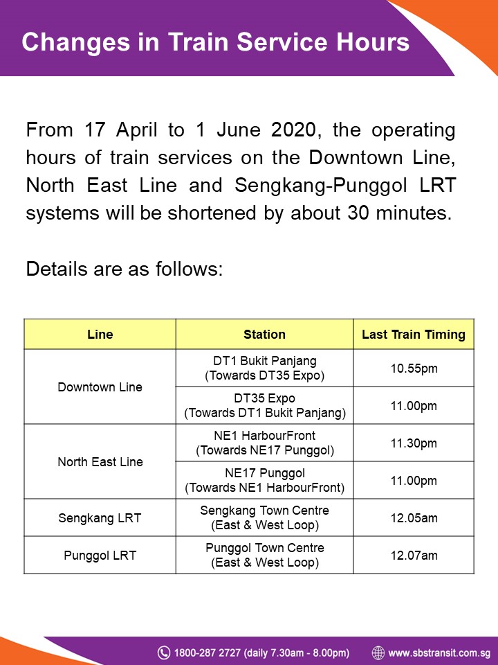 Changes in train service hours - SBSTransit