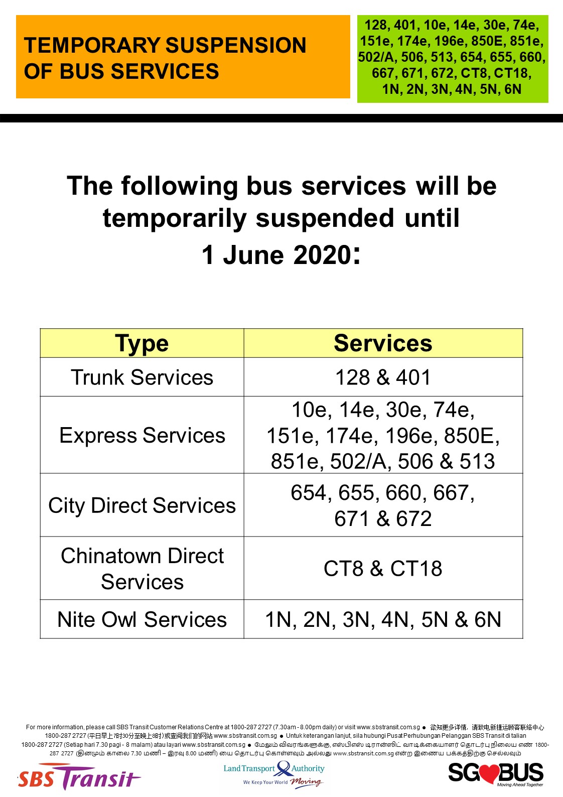 Temporary Suspension of Bus Services - SBSTransit