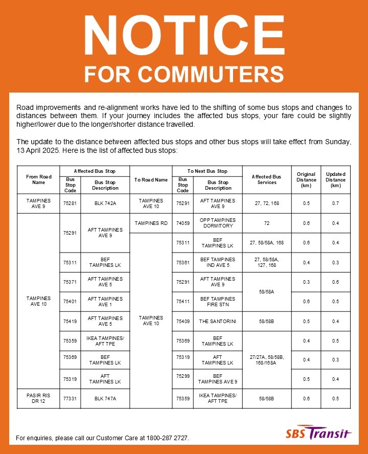 Updated Bus Stop Distances - SBSTransit