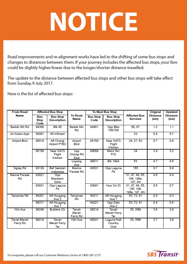Updated bus stop distances - SBSTransit