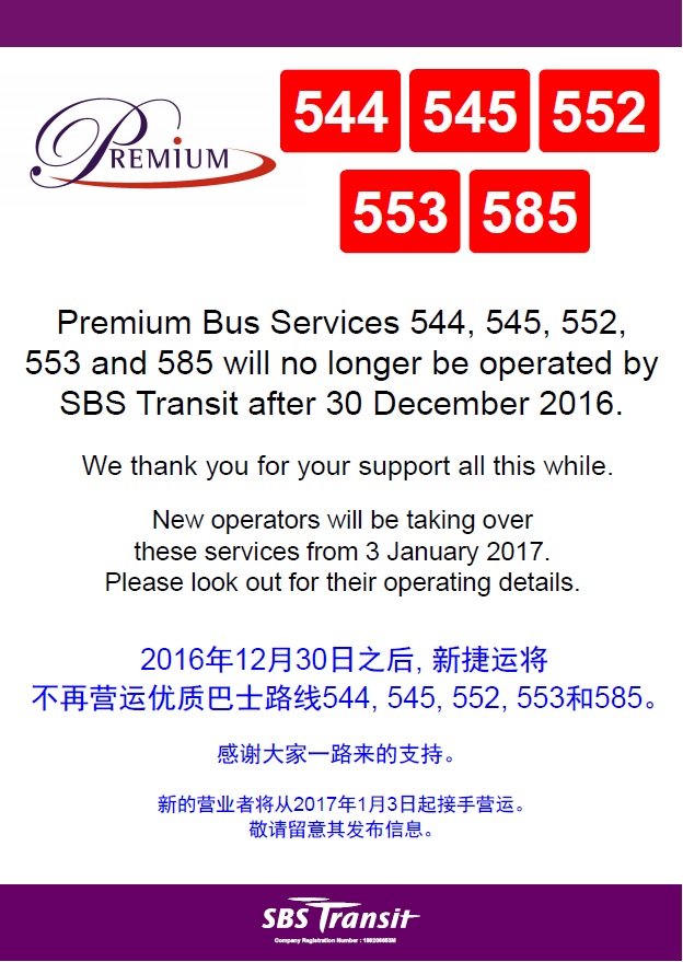 Premium Bus Services 544, 545, 552, 553 and 585 will no longer be ...
