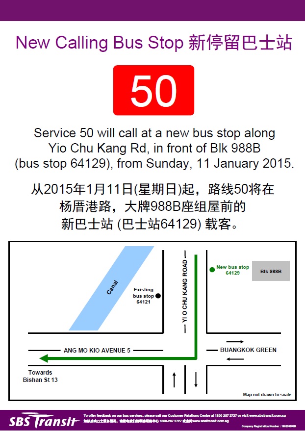 Service 50 will call at a new bus stop from 11 Jan 2015 - SBSTransit