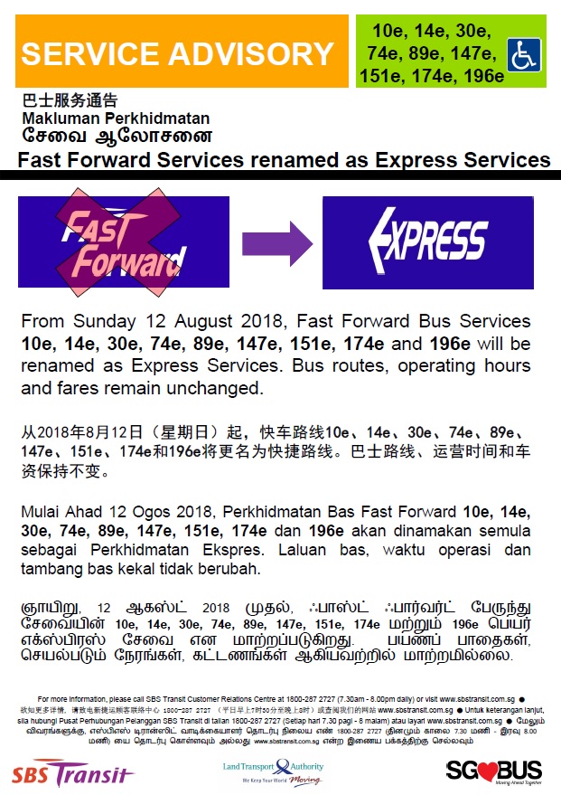 Service Advisory - Fast Forward Services renamed as Express Services - SBSTransit