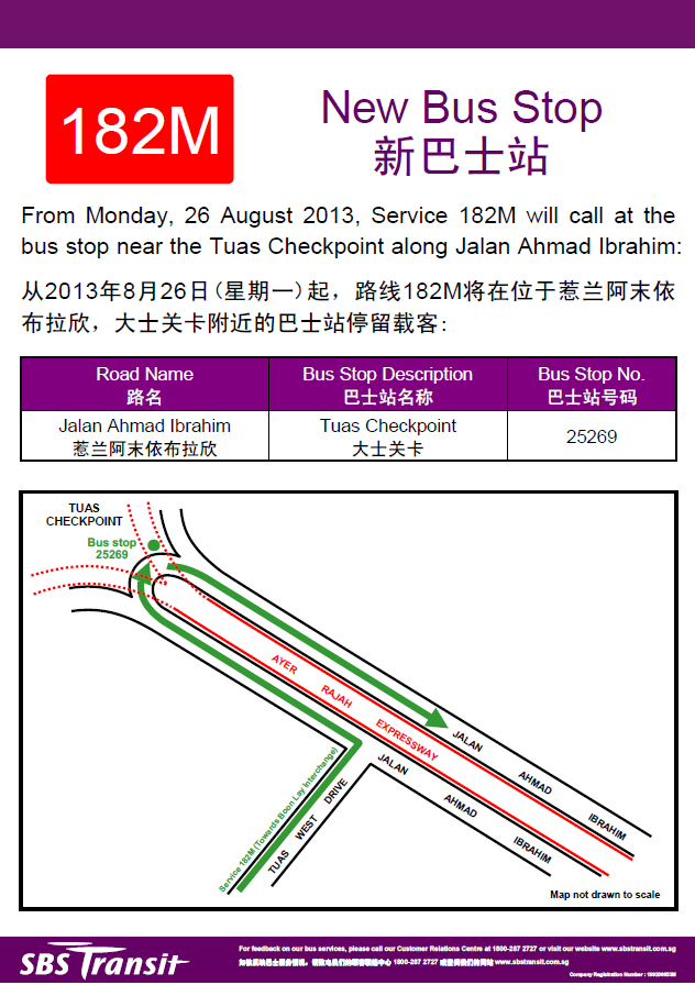 New bus stop for Service 182M - SBSTransit