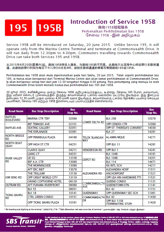 Introduction of Service 195B - SBSTransit