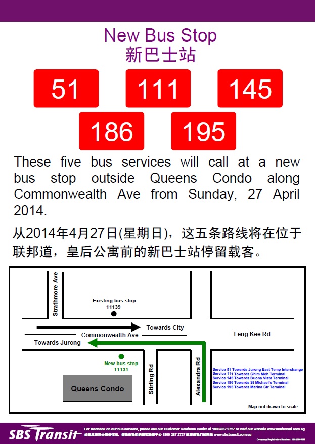 New bus stop for services 51, 111, 145, 186 and 195 - SBSTransit