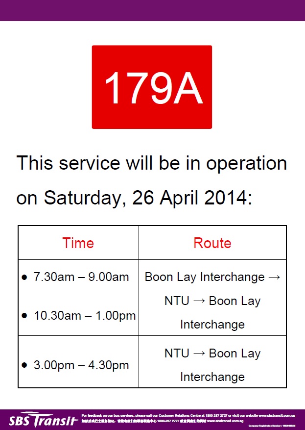 Service 179A in operation on Saturday, 26 April 2014 - SBSTransit